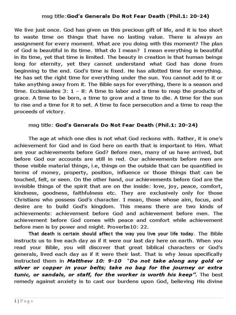 Embracing Death: God's Generals' Faith | PDF | Jesus | God