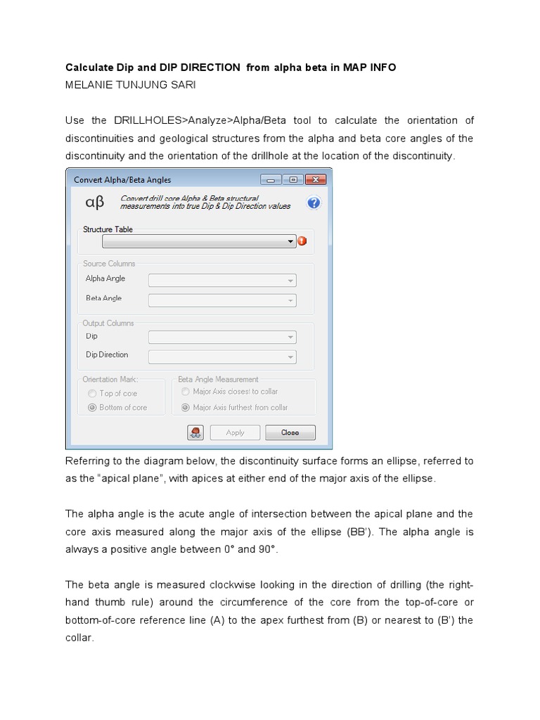 Calculate Dip and DIP DIRECTION From Alpha Beta in MAP INFO | Download Free PDF | Software ...