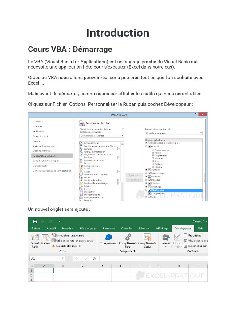 Cours VBA Excel | PDF | Visual Basic for Applications | Microsoft Excel