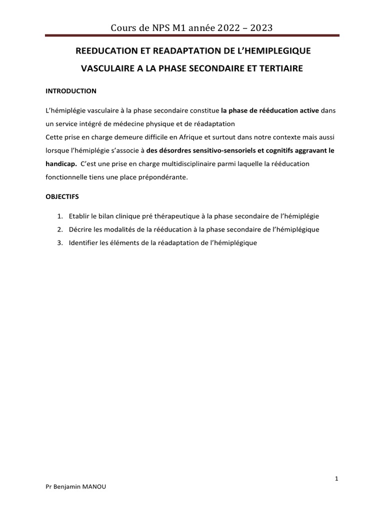 REED HEMIPLEGIE 2aire DES NEURO 2023 | PDF