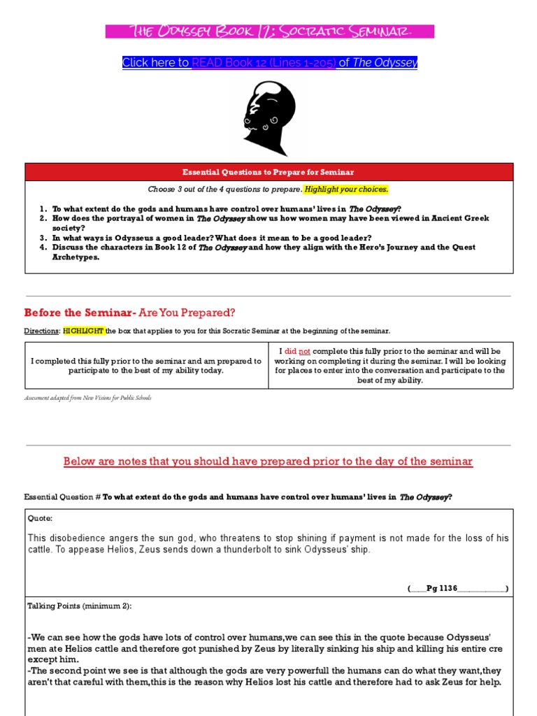 Odyssey Book 12 Seminar Guide | PDF | Odyssey | Odysseus
