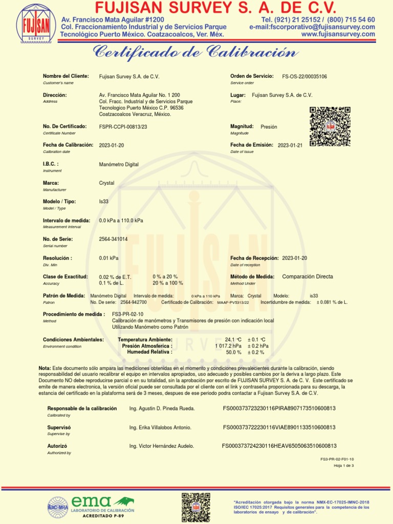 9.- OS_35106_23_FSPR-CCPI_00813_2564-341014_110 KPa | PDF | Calibración ...