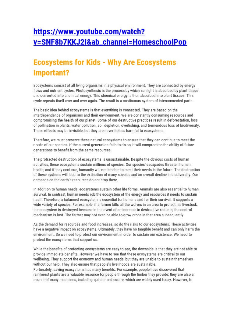 Ecosystems For Kids | PDF