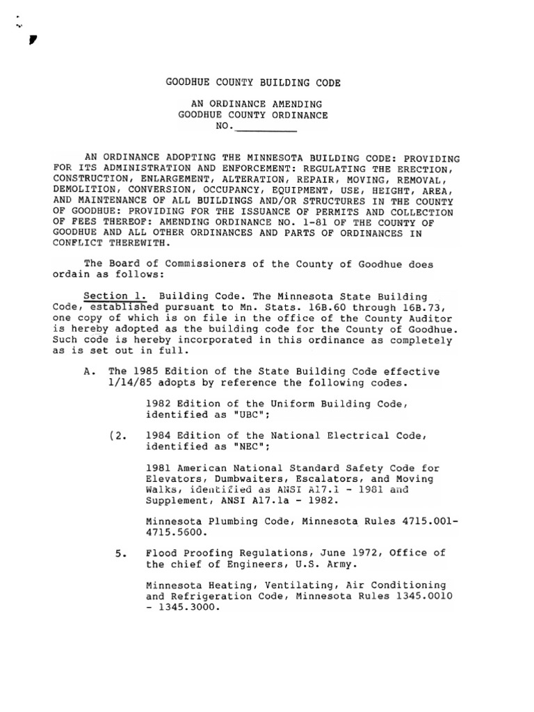 Goodhue County Building Code Ordinance 1985 - 201406161510592216 | PDF ...