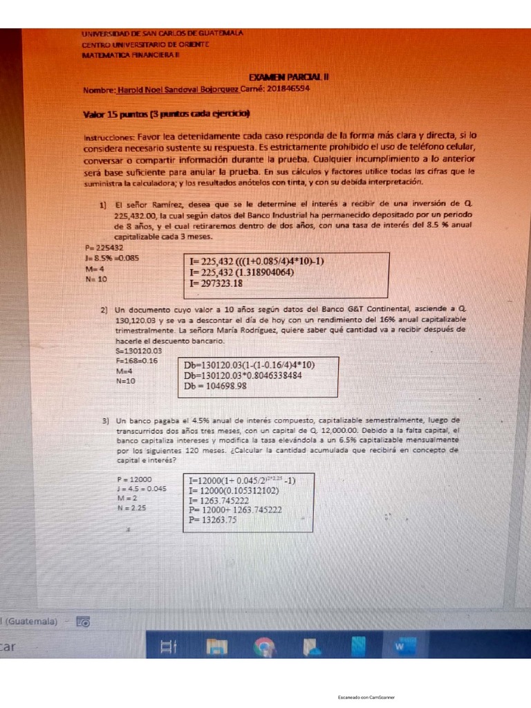 Segundo Examen Parcial Harold Noel Sandoval Bojorquez-201846594 | PDF