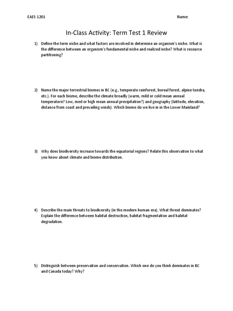 1201 - in Class Activity Term Test Review | PDF