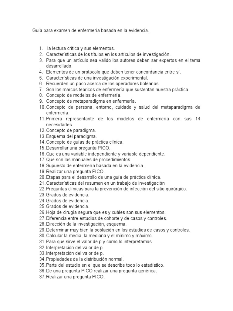 Guía para Examen de Enfermería Basada en La Evidencia | PDF