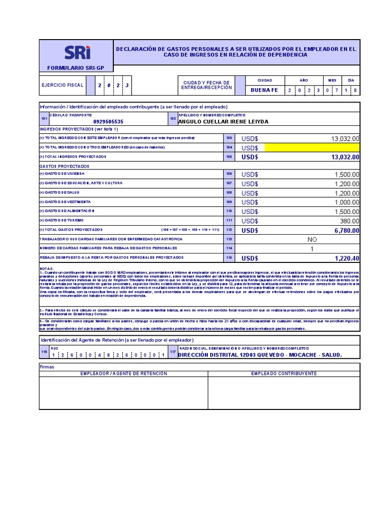 Formulario Sri - GP Continente. | PDF