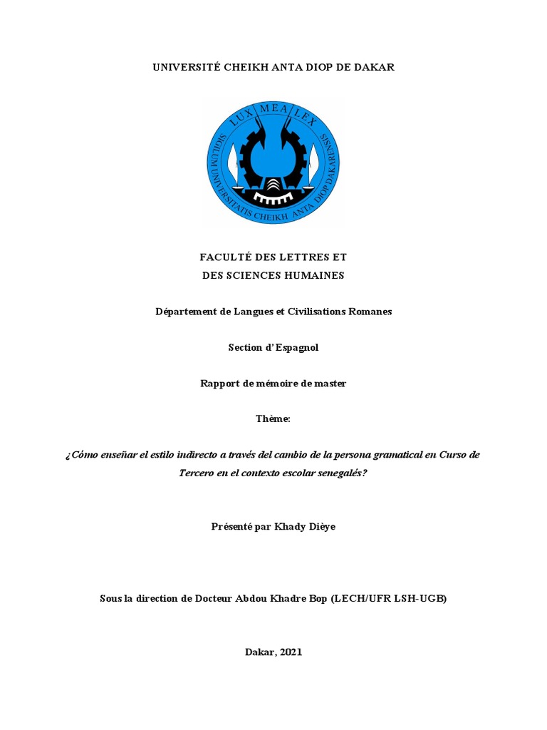 Rapport Master Khady Dieye | PDF | Pronombre | Enseñando