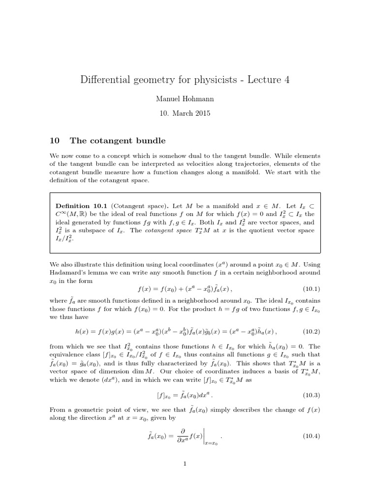 Differential Geometry For Physicists - Lecture4 - Manuel Hohmann | PDF | Differentiable Manifold ...