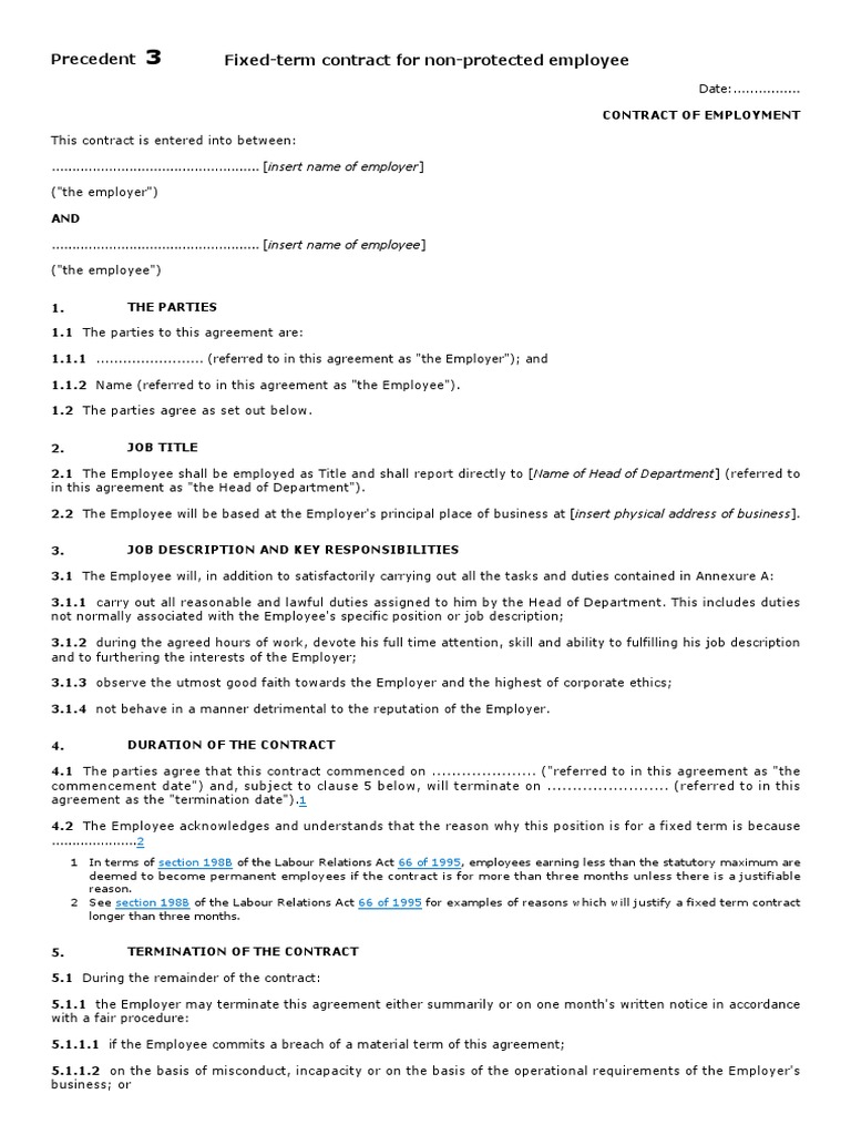 Precedent 3 Fixed-Term Contract For Non-Protected Employee | PDF