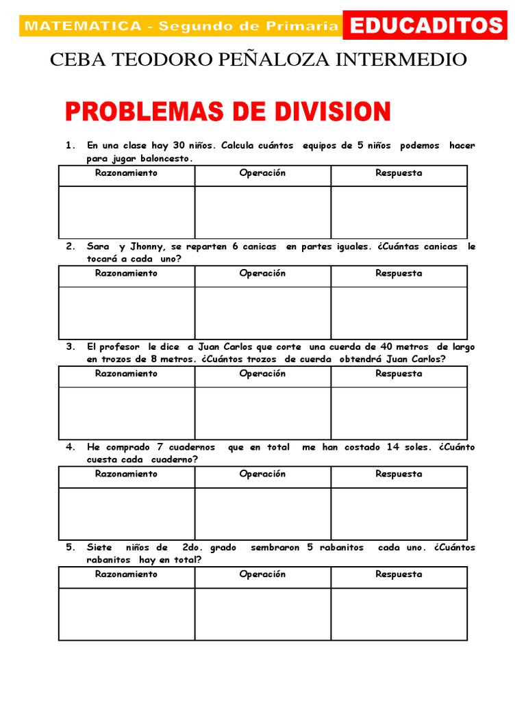 Problemas de Division | PDF | Cocina, comidas y vino | Artes del ...