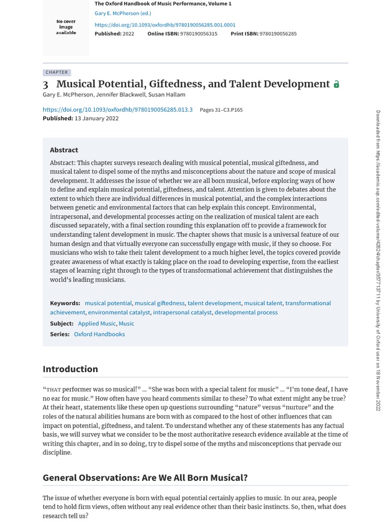 Mcpherson Et Al (2022) Musical Potential, Giftedness and Talent | PDF