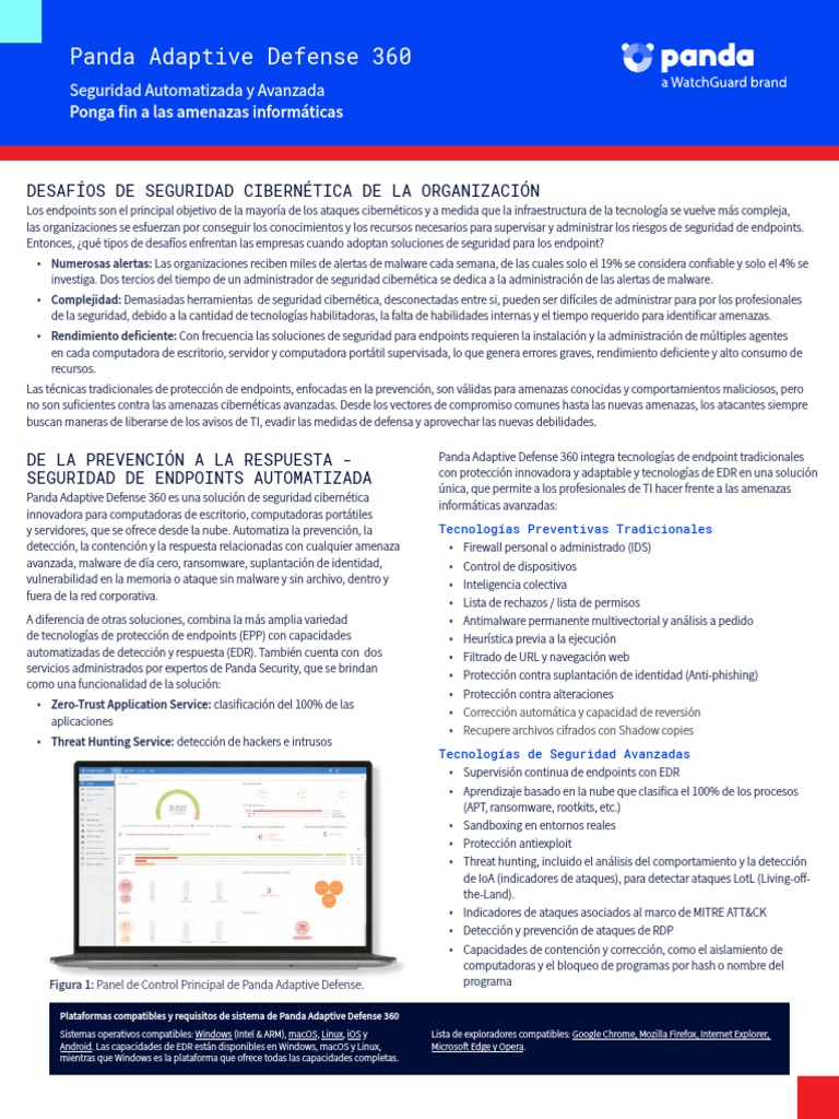Datasheet Adaptive Defense 360 Panda ESLA | PDF | La seguridad informática | Seguridad