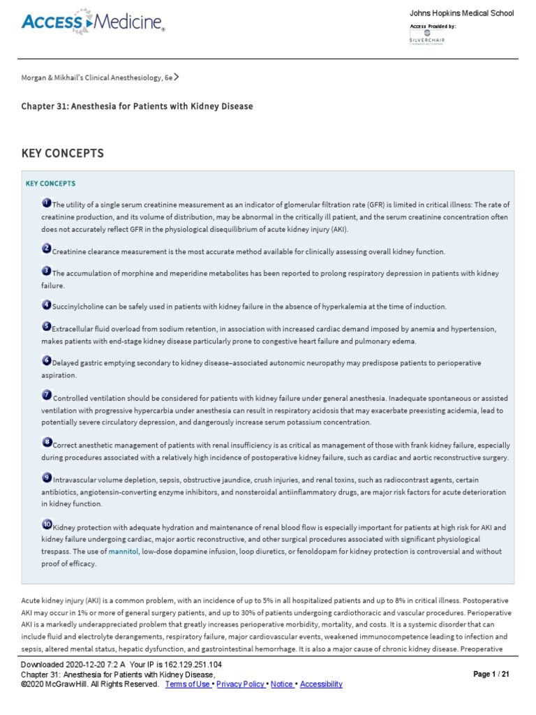 Chapter 31 - Anesthesia For Patients With Kidney Disease | PDF ...