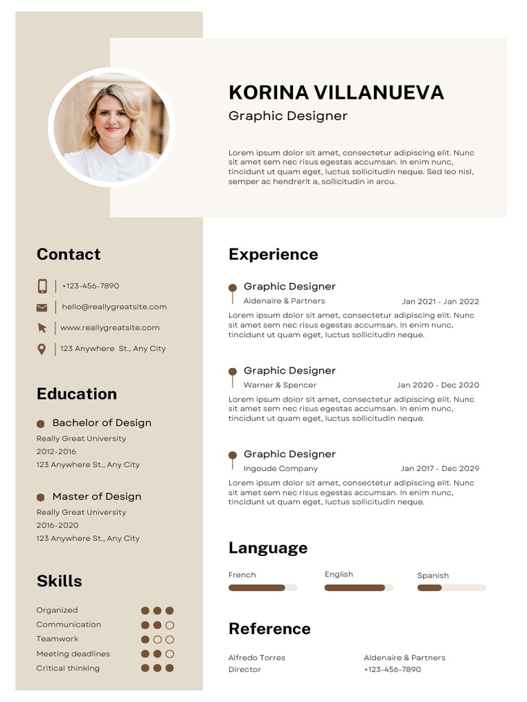 White and Beige Minimalist Graphic Designer Professional CV Resume ...