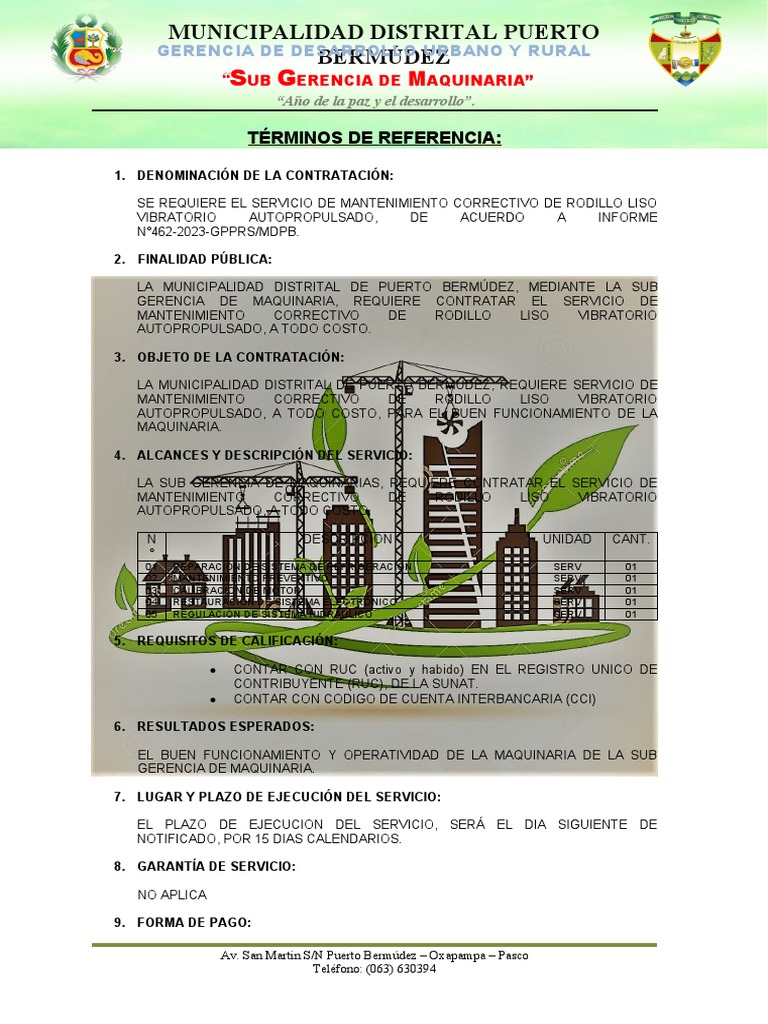 TDR de Servicio Mantenimiento Rodillo | PDF TDR de Servicio Mantenimiento Rodillo | PDF