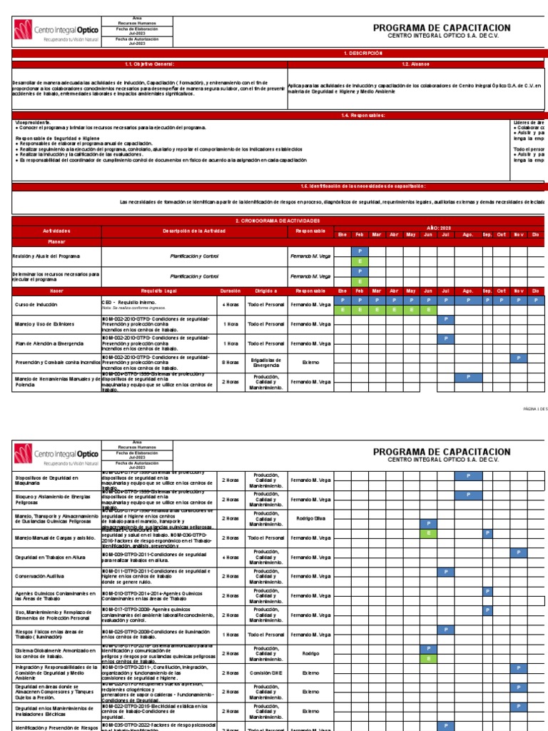 Programa de Capacitación 2023 en Seguridad | PDF | Planificación ...