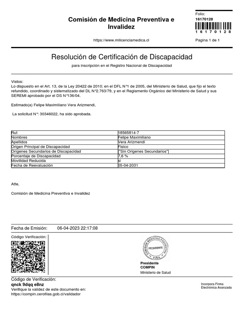 Certificado de Discapacidad | PDF