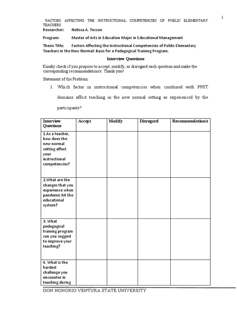 Thesis Interview Questions NELISSA TECSON | PDF | Career & Growth ...