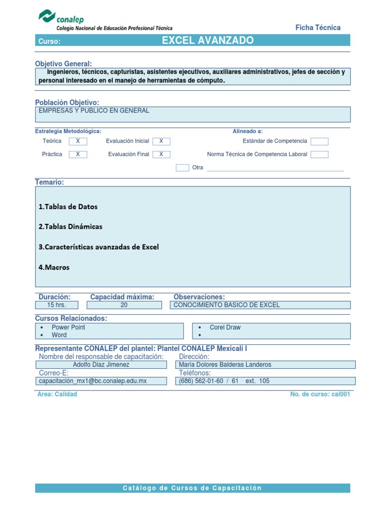 Ficha Tecnica Excel Avanzado | PDF Ficha Tecnica Excel Avanzado | PDF