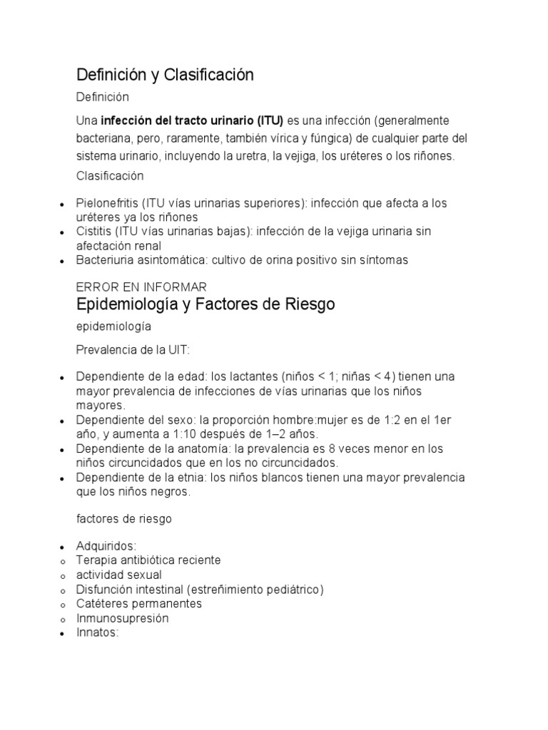 Definición y Clasificación Itu | PDF | Infección del tracto urinario ...