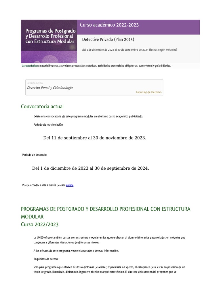 Detective Privado (Plan 2013) | PDF | Investigador privado | Educación ...