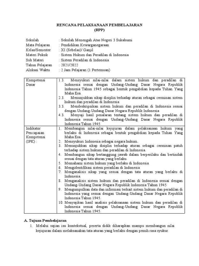 Format RPP K13 Sistem Peradilan Indonesia | PDF