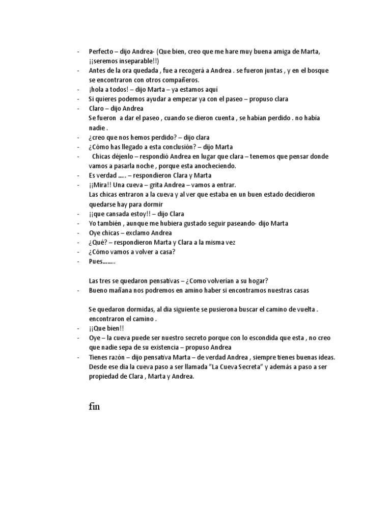 Cuento ”La Cueva Secreta ” | PDF