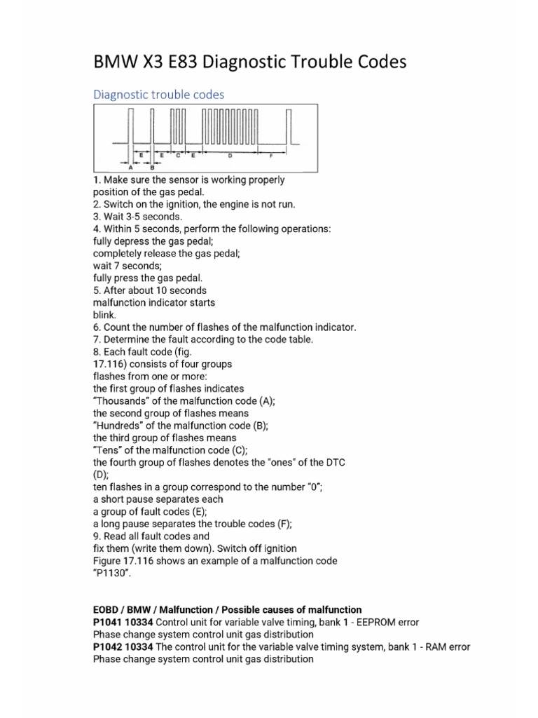 BMW X3 E83 Diagnostic Trouble Codes | PDF