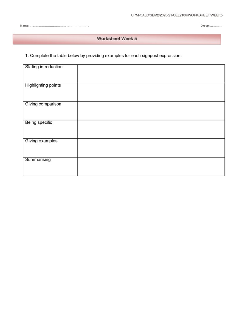 Cel2106 SCL Worksheet Week 5 | PDF