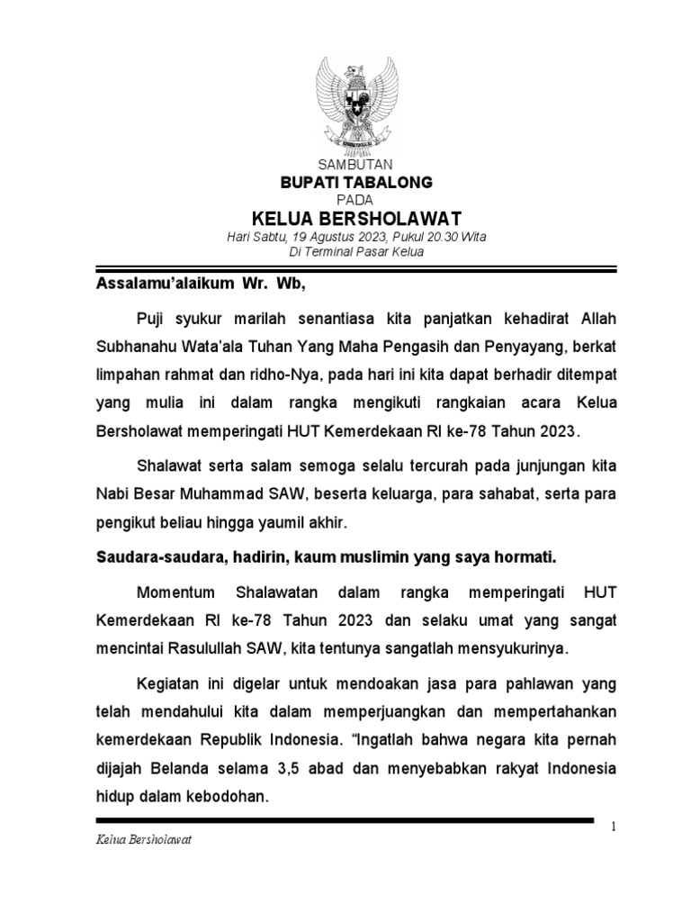 Sambutan Bupati Tabalong di Kelua Bersholawat | PDF