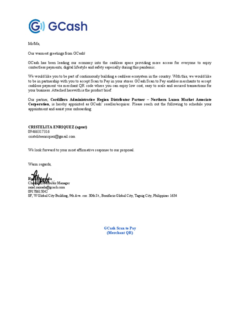 GCash Proposal Letter _ Formal QR | PDF
