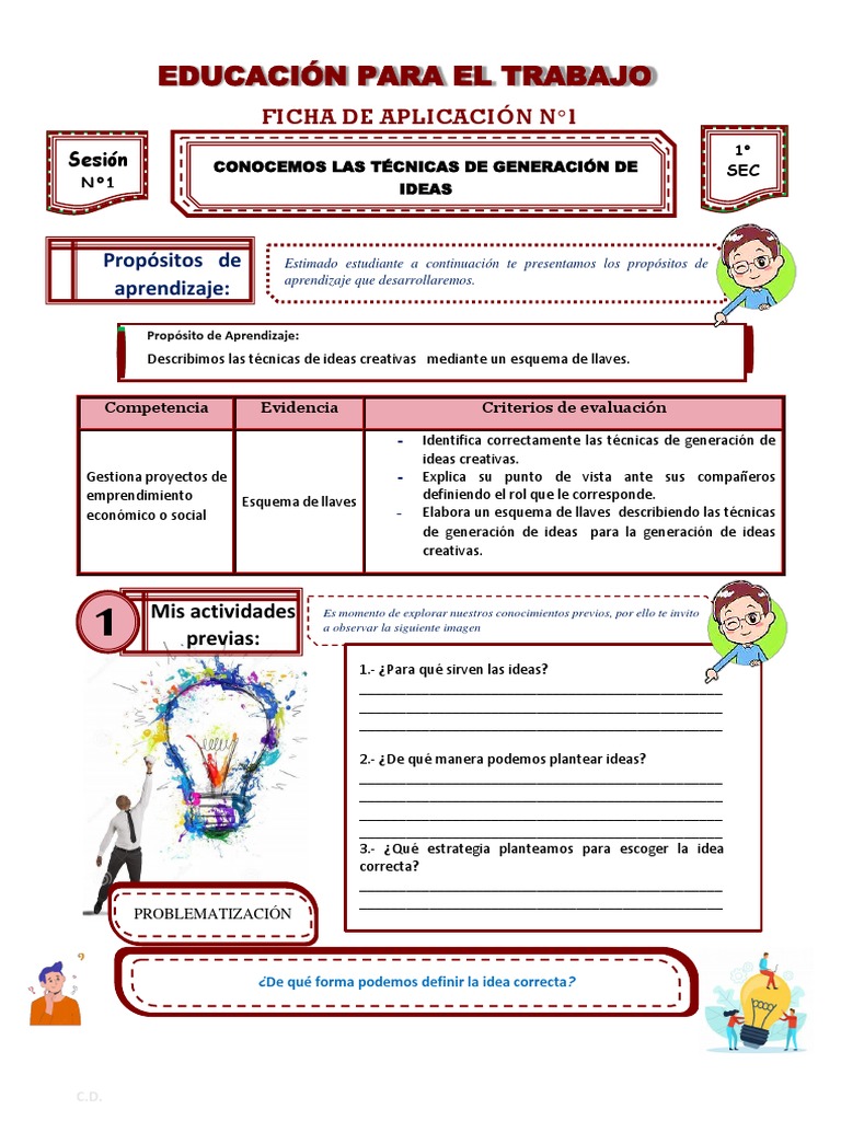 1° Ficha de Aplicación-Sesión1-Sem.1-Exp.3-Educacion para El Trabajo | Descargar gratis PDF ...