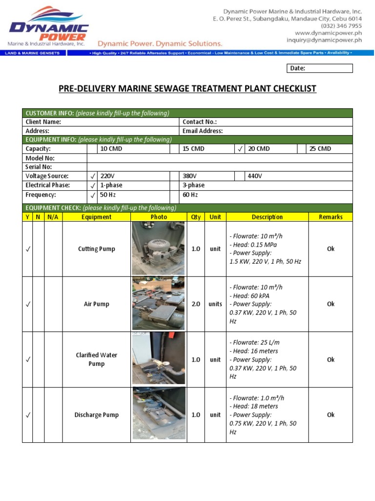 Pdi Checklist Latest (Marine STP) | PDF