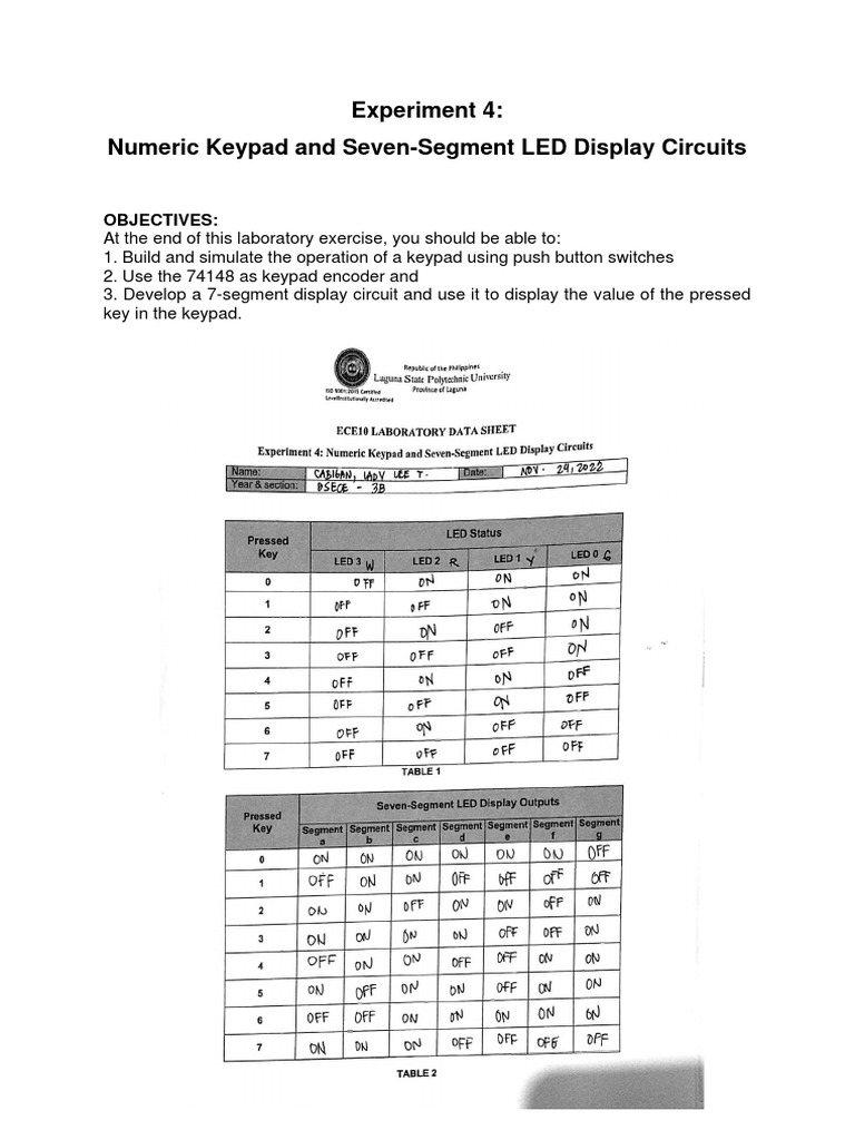 Numeric Keypad and Seven-Segment LED Display Circuits | PDF