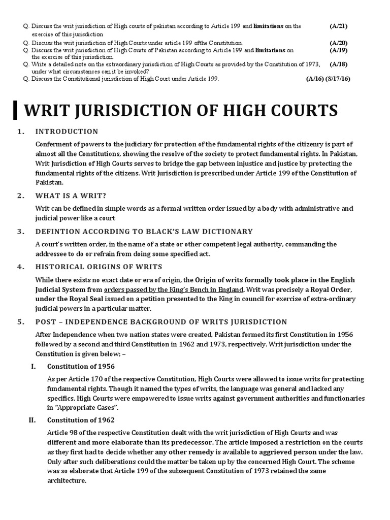 Writ Jurisdiction of High Courts | PDF