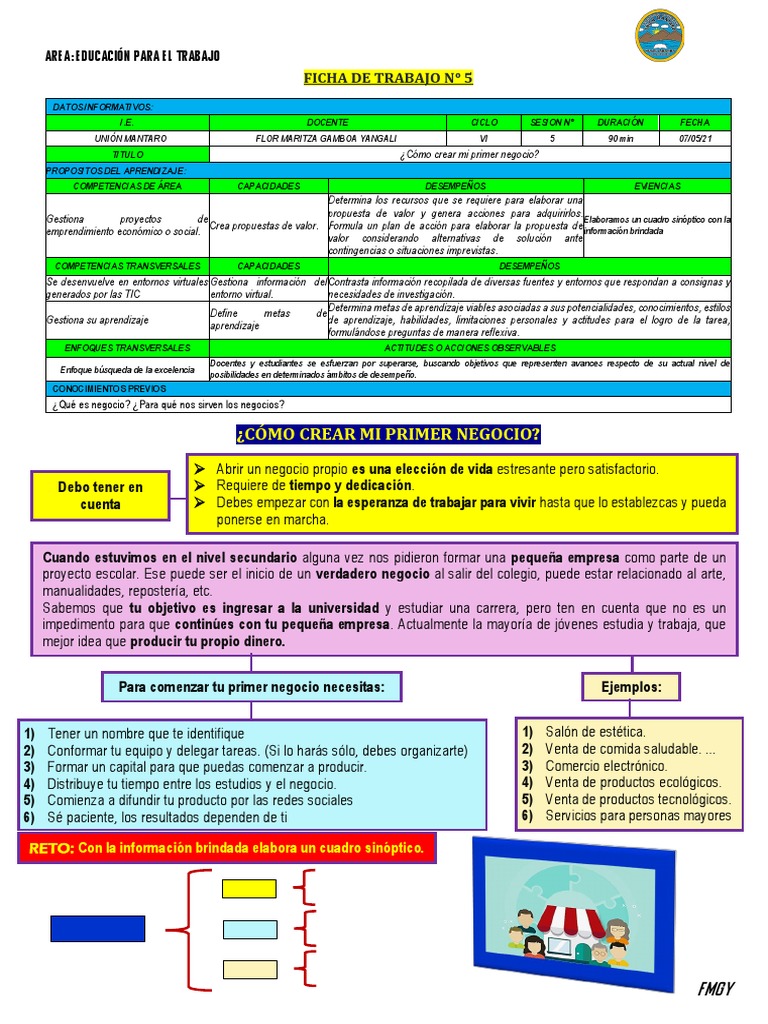 Ficha de Trabajo N°5-Ept Vi Ciclo | Descargar gratis PDF | Aprendizaje | Iniciativa empresarial