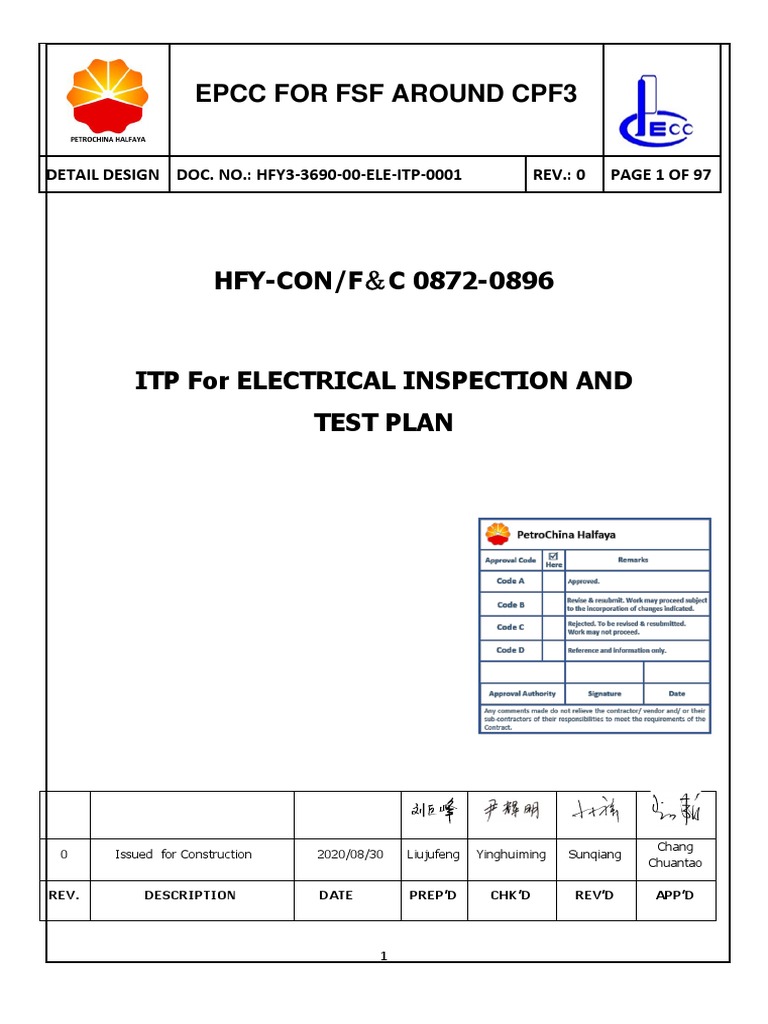 HFY3-3690-00-ELE-ITP-0001 - 0 ITP For Electrical Inspection and Test ...