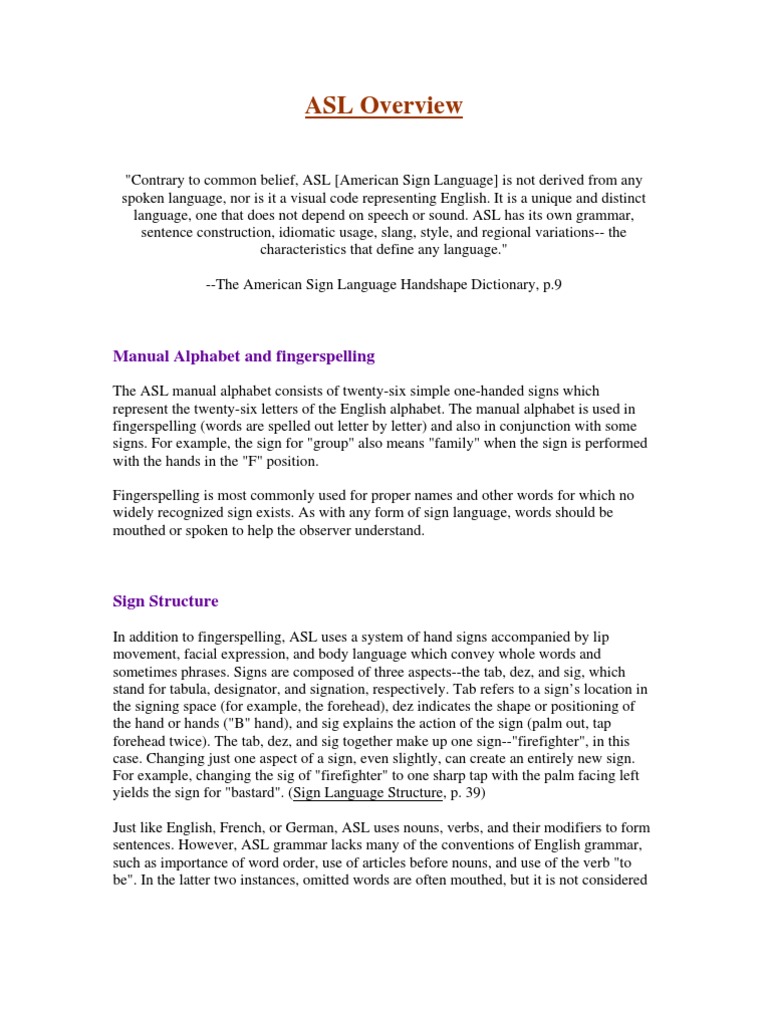 ASL Overview | PDF | Sign Language | American Sign Language