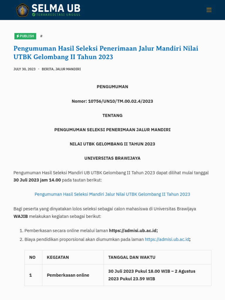 Rohmawan - Pengumuman Hasil Seleksi Penerimaan Jalur Mandiri Nilai UTBK ... Rohmawan - Pengumuman Hasil Seleksi Penerimaan Jalur Mandiri Nilai UTBK ...