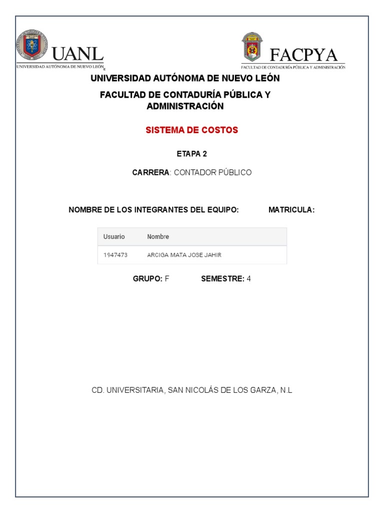 Sistema de Costos Ev2 ARCIGAMATAJOSEJAHIR | PDF