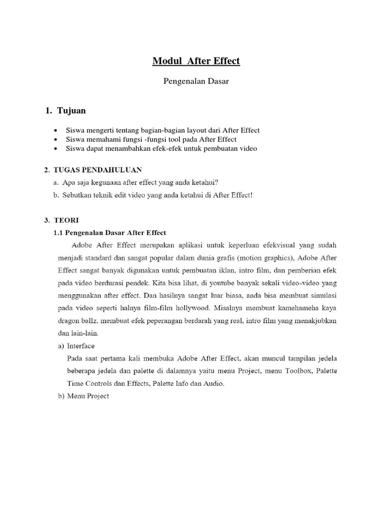 Modul AFTER EFFECT KOMPETENSI | PDF