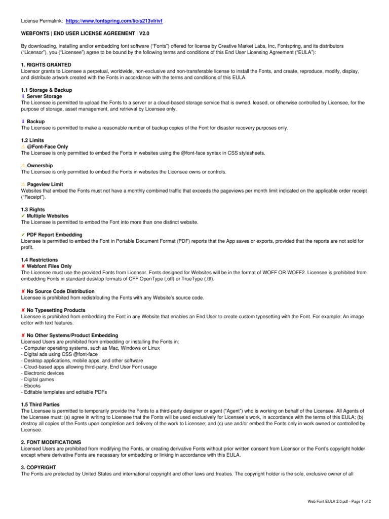 Web Font EULA 2.0 | PDF