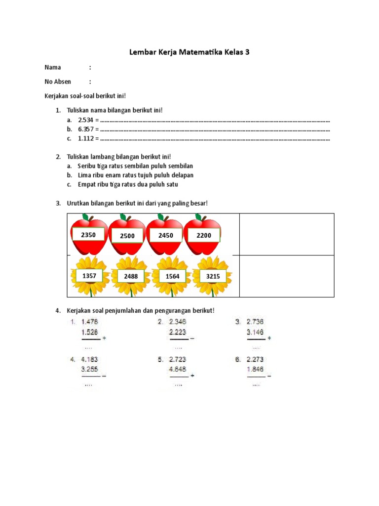 Lembar kerja matematika kelas 3 | PDF