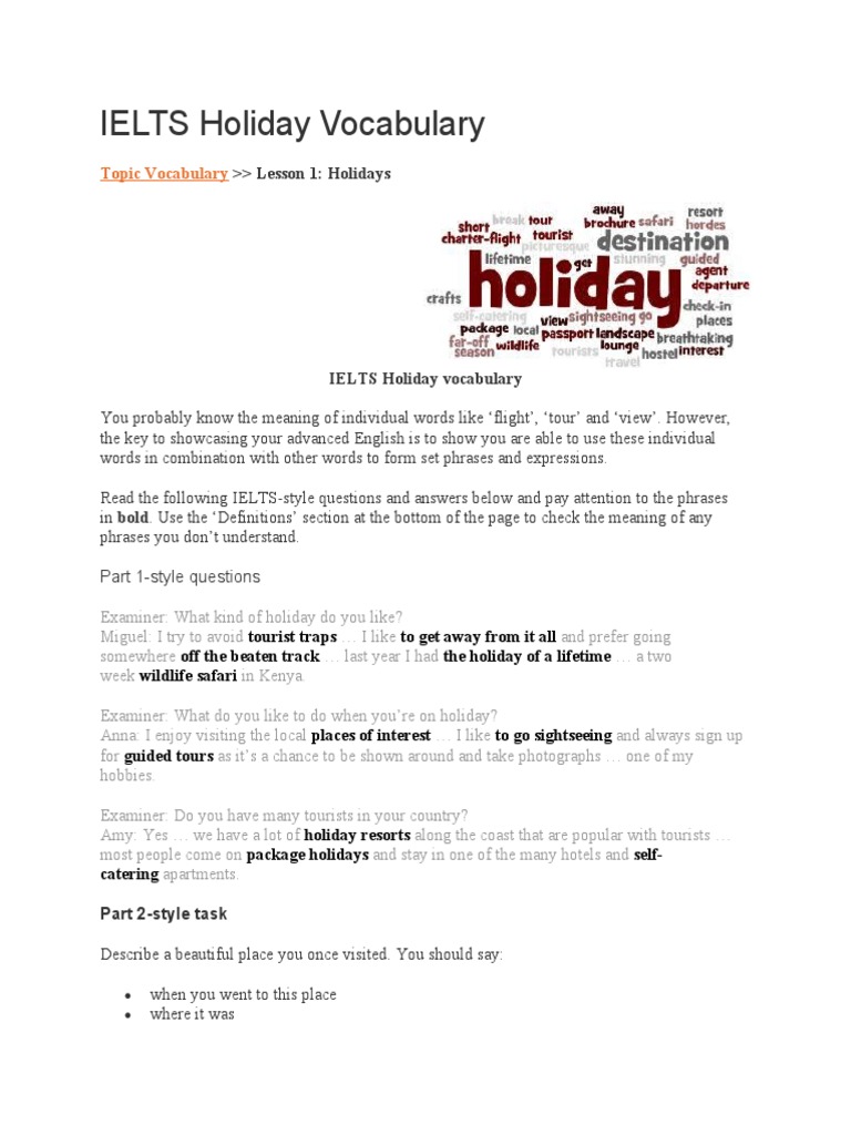 IELTS Holiday Vocabulary Guide | PDF | Tourism