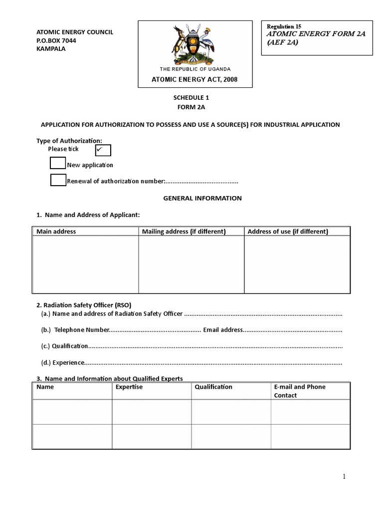 Form 2A Application Form Possess and Use Industrial Sources | PDF