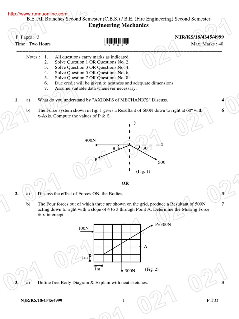 Be 2 Sem Engineering Mechanics Summer 2018 | PDF | Mechanical ...