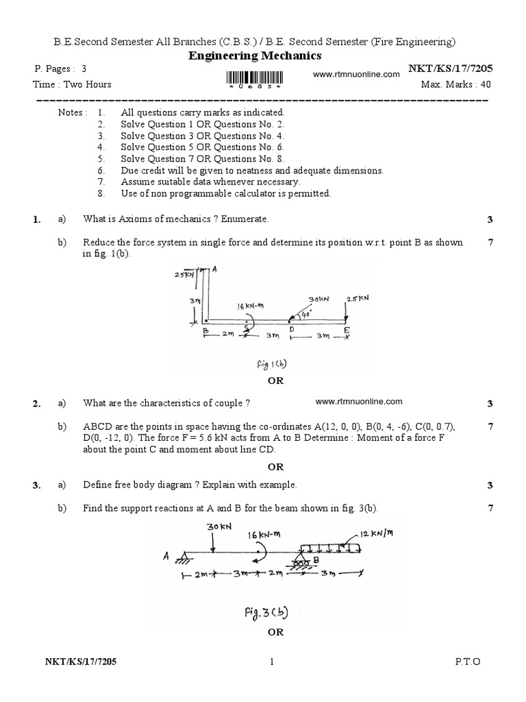 Be 2 Sem Engineering Mechanics Summer 2017 | PDF | Mechanics ...