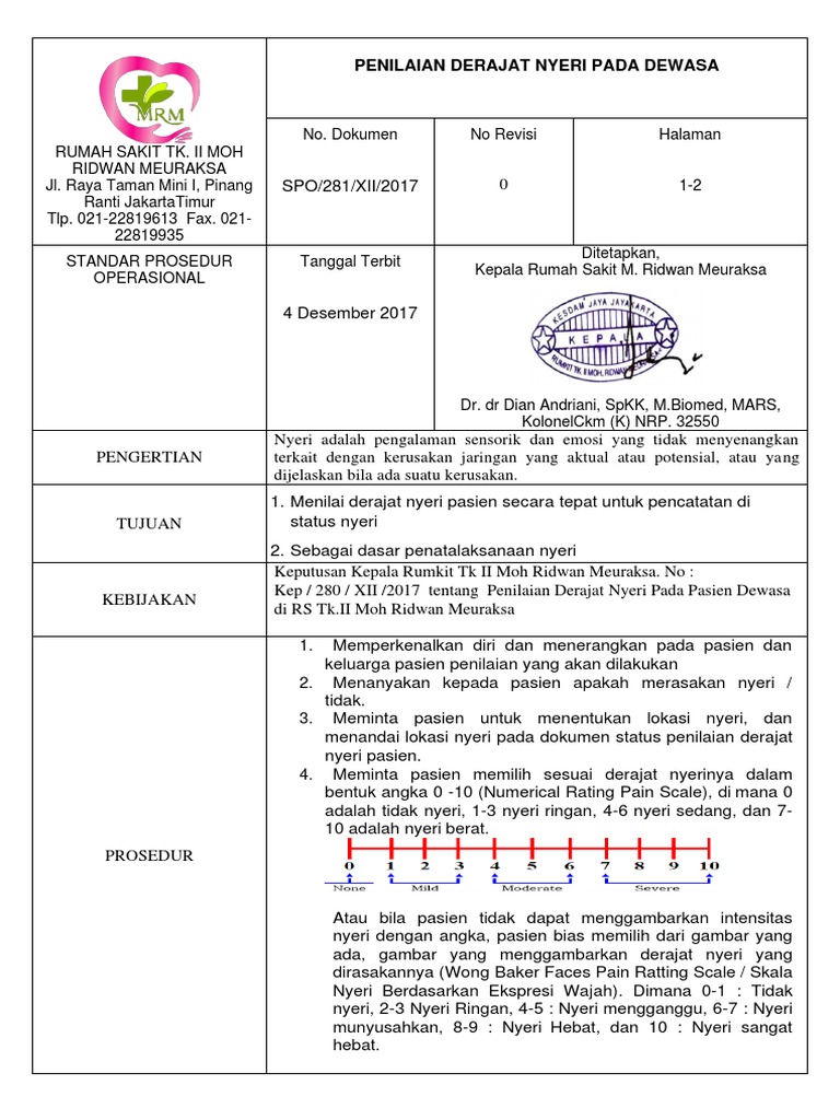 PAP 4 EP 1 SPO Penilaian Derajat Nyeri Pasien Dewasa | PDF